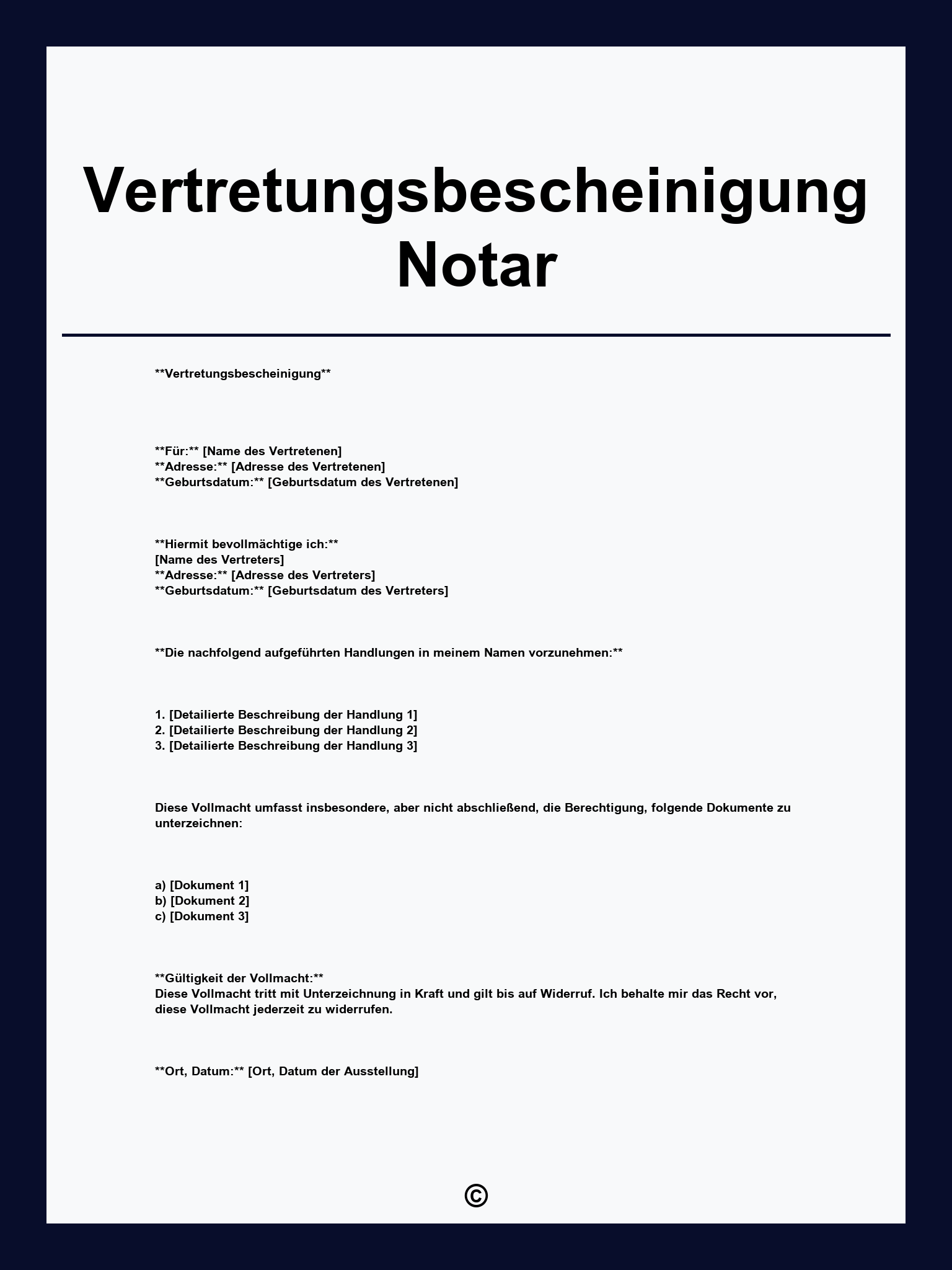 Vertretungsbescheinigung Notar Muster
